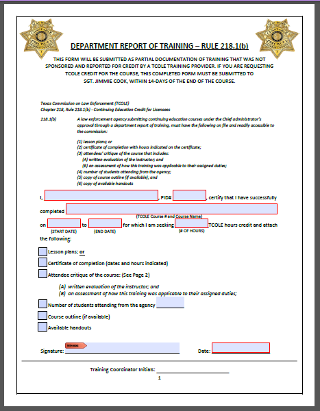Training Calendar – Constable Alan Rosen